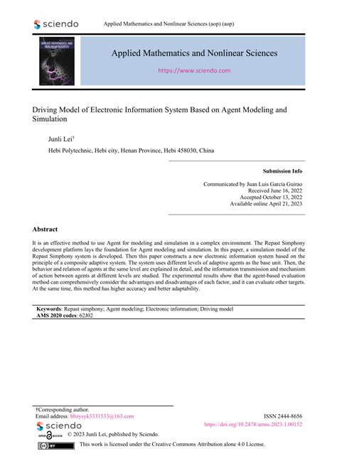 Pdf Driving Model Of Electronic Information System Based On Agent