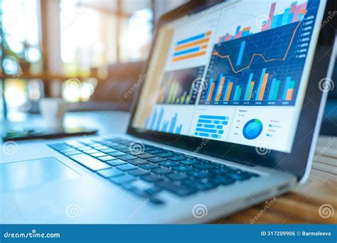 Business Analytics Dashboard On A Laptop Screen Statistics Graphs And