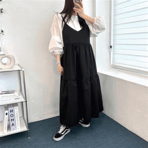 A라인 나시 캉캉 빅사이즈 박시 롱 원피스 3color 에이블리