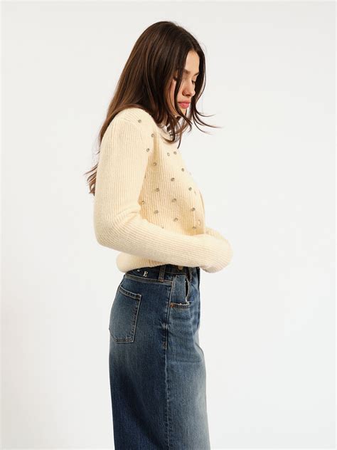 Muse Embellished Crewneck In Ivory Daze Denim