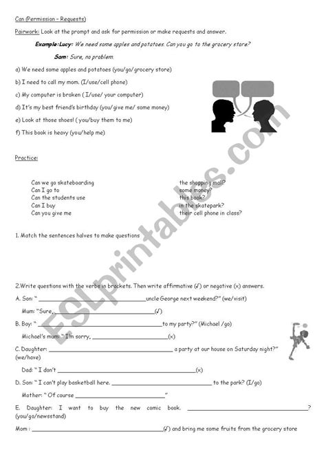 Can Permission And Requests Esl Worksheet By Claude 15