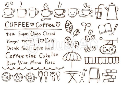 カフェ風ペン画イラスト イラスト 手描きイラスト カフェ 看板 イラスト