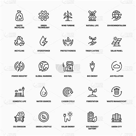 可持续生态的轮廓图标集