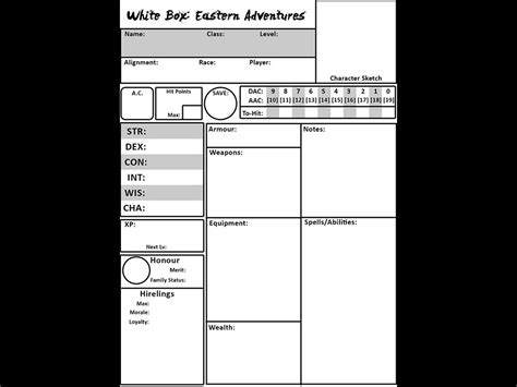 Character Sheets White Box Eastern Adventures