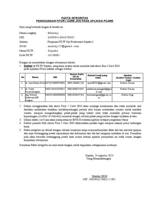 Template Permohonan Hak Akses Fitur Icare Jkn Non Bridging Pdf