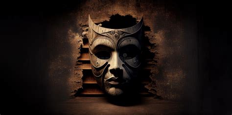 Theatrical Actor Classic Mask On Wooden Wall Banner Dark Stage Light Stock Illustration