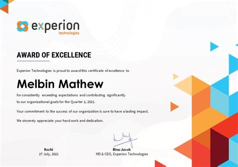 Melbin Mathew On Linkedin Thanks Experion Technologies For The