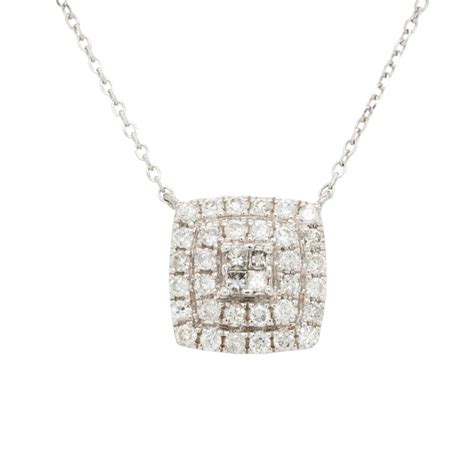14k White Gold Multiple Rows Diamond Pendant Necklace For Sale At 1stdibs