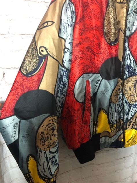 Bomber Jacket Reversible Picasso Artwork Silk Boardwalk Vintage