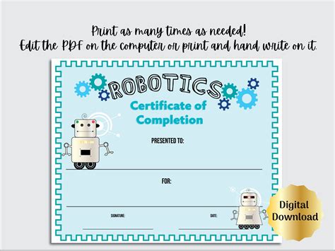Robotics Certificate Of Completion And Robotics Certificate Of
