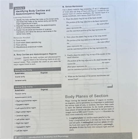 Solved Activity 2 Identifying Body Cavities And Chegg