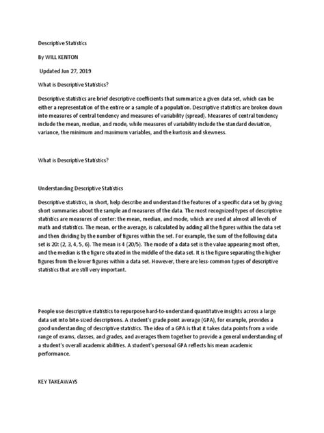 Descriptive Sta Wps Office Pdf Statistics Descriptive Statistics