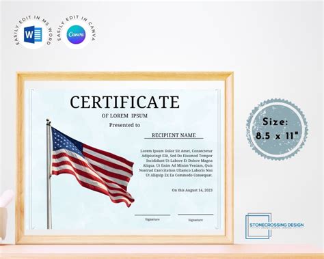 Editable American Flag Template Award Template Printable Certificate