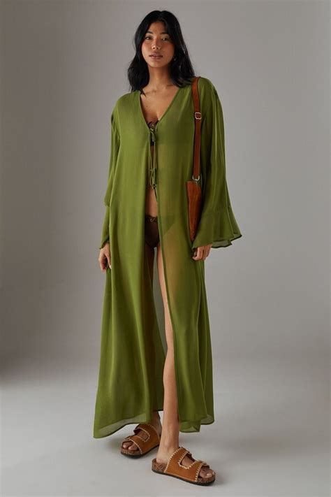 Printed Maxi Tie Front Kimono Shopstyle Swimsuit Coverups
