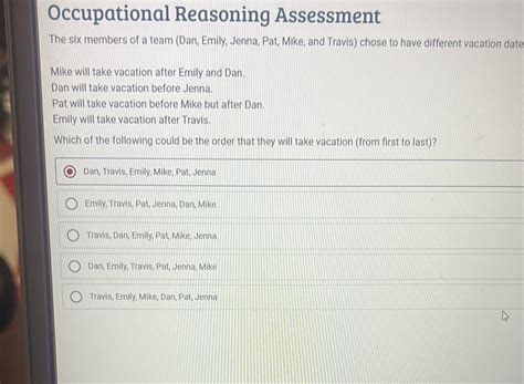 Solved Occupational Reasoning Assessment The Six Members Of A Team