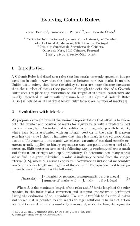 Pdf Evolving Golomb Rulers