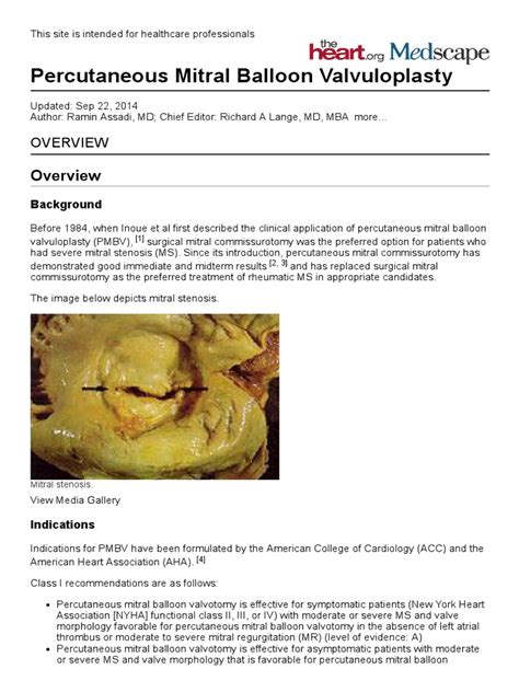 Percutaneous Mitral Balloon Valvuloplasty Overview Periprocedural