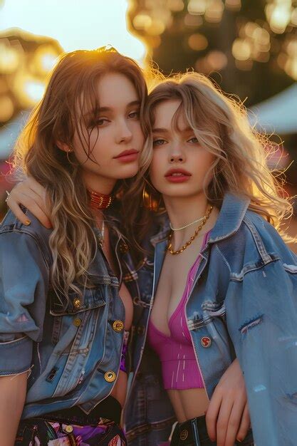 Premium Photo Two Women Wearing Jackets With The Word On Them