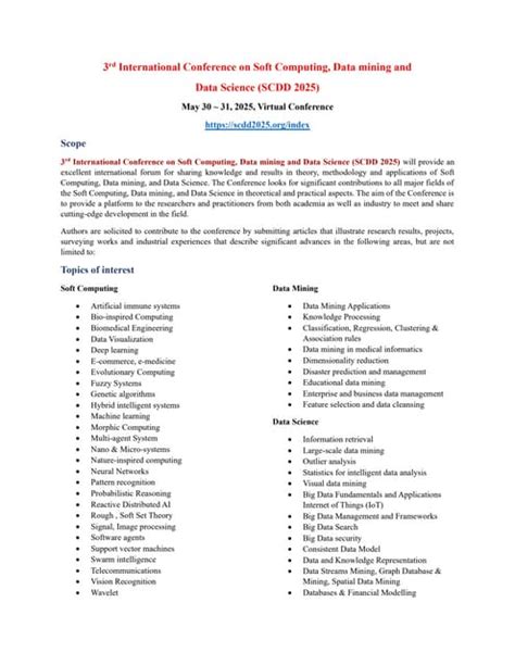 Call For Papers 3rd International Conference On Soft Computing Data