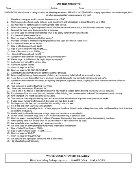 Unit Test In Tle Ict 10 Part 2 Pdf Computing Computer Science