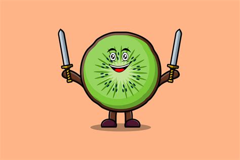 Cute Cartoon Kiwi Fruit Character Hold Two Sword 13968259 Vector Art At