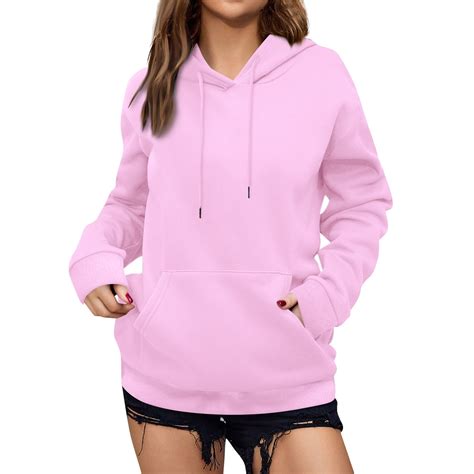 Susanny Womens Pullover Pink Drawstring Long Sleeve Hooded Sweatshirt With Pocket Clearance Warm