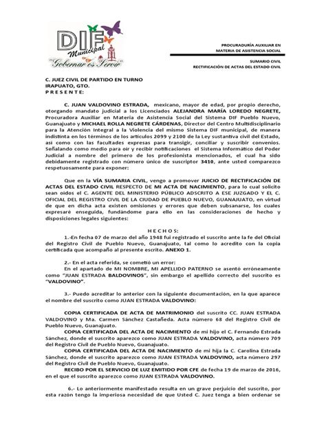 Corrección De Acta Pdf Certificado De Nacimiento Instituciones