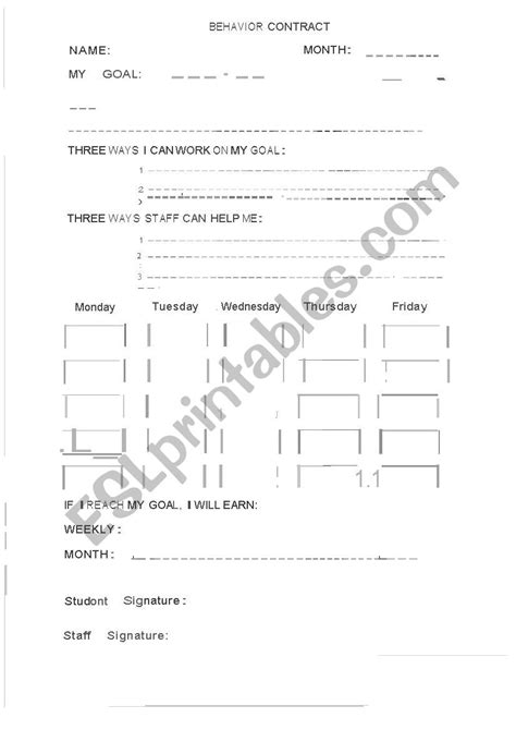 Behavior Contract Esl Worksheet By Missydi