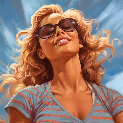 Premium Photo A Painting Of A Woman Wearing Sunglasses And Smiling
