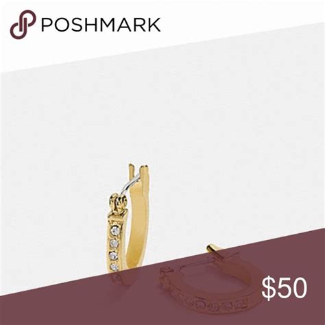 Coach Gold Color Pave Signature Huggie Earrings