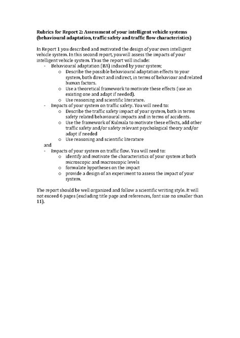 Instructions And Rubrics For Part Report Rubrics For Report Assessment Of Your