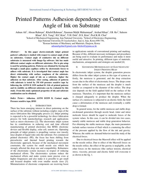 PDF Printed Patterns Adhesion Dependency On Contact Angle Of Ink On Substrate