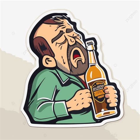 기분이 좋지 않은 만화 일러스트 남자와 맥주 스티커 벡터 고립 된 만화 취한 남자와 스티커 디자인 상표 만화 일러스트