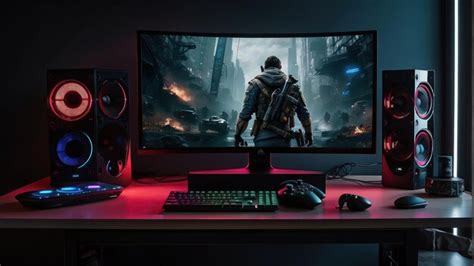 Premium Photo Gaming Setup With Rgb Lights And Speakers
