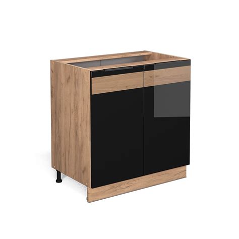 Vicco Meuble Bas Sous évier Fame Line Chêne Noir Brillant 80cm Avec