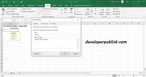 Date Validation In Microsoft Excel Developer Publish