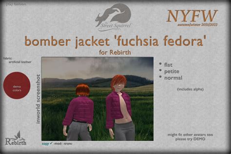 Second Life Marketplace Ig Fashion Bomberjacket Fuchsiafedora Rebirth Wear