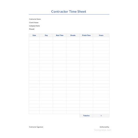 Contractor Timesheet Template