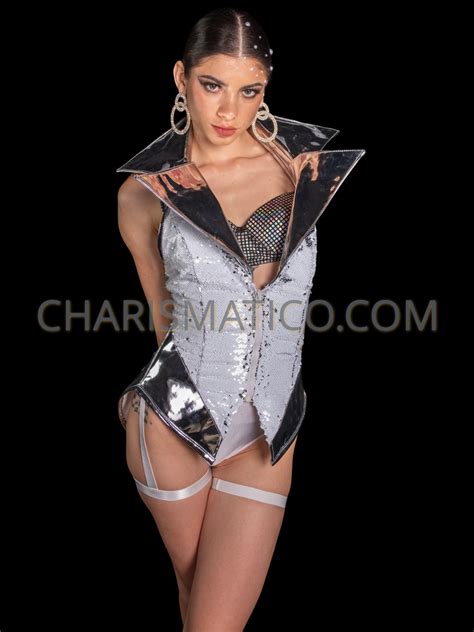 Cabaret Chic White Sequin Tailed Corset