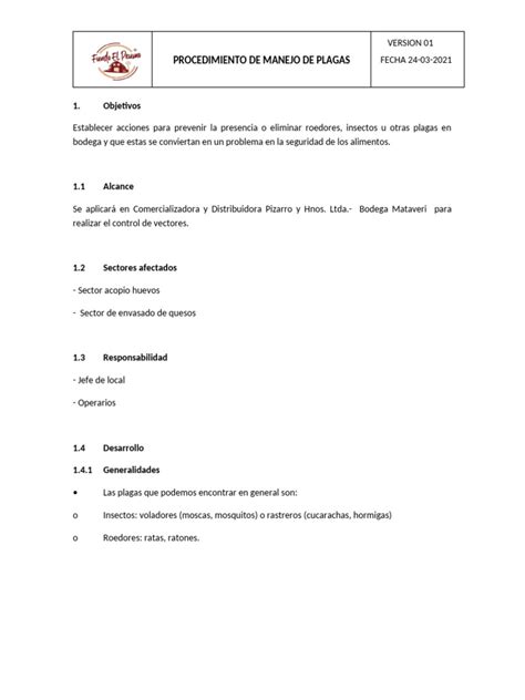 Procedimiento De Manejo De Plagas Pdf Control De Plagas Plaga