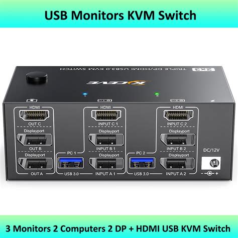 USB Monitors KVM Switch 3 Monitors 2 Computers 8K 60Hz 4K 144Hz HDMI