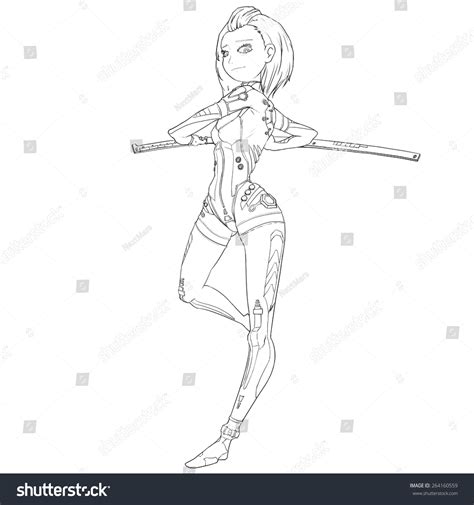 High Tech Ninja Girl Line Art Stock Illustration 264160559 Shutterstock