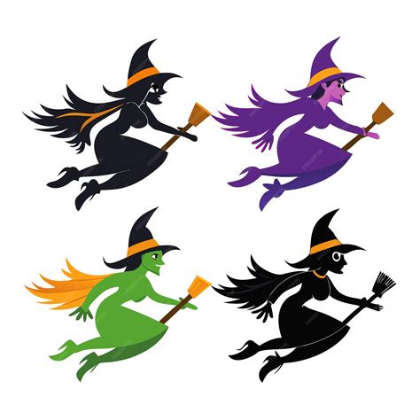 Flying Witches On Broomsticks Halloween Illustration Premium Ai Generated Vector