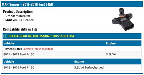 2011 2016 Ford F150 Map Sensor Motorcraft W0133 1990095