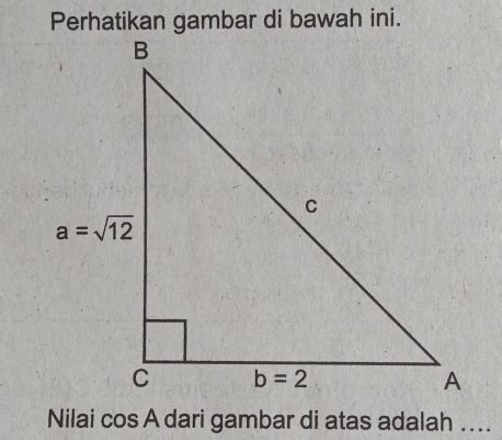 Solved Perhatikan Gambar Di Bawah Ini Nilai Cos A Dari Gambar Di Atas