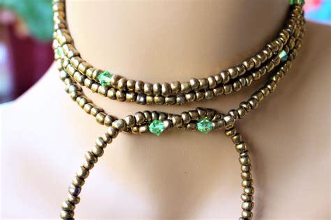 Bronze Seed Bead Lariat Bohemian Necklace Boho Necklace Handmade