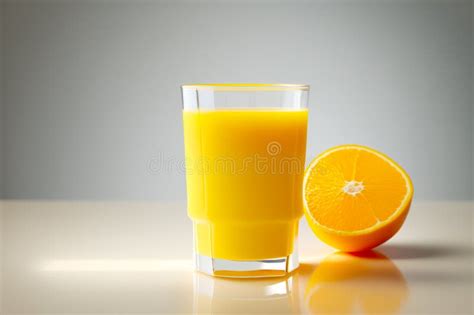 Glass Of Orange Juice Next To Half Of Orange On Table Generative Ai Stock Image Image Of