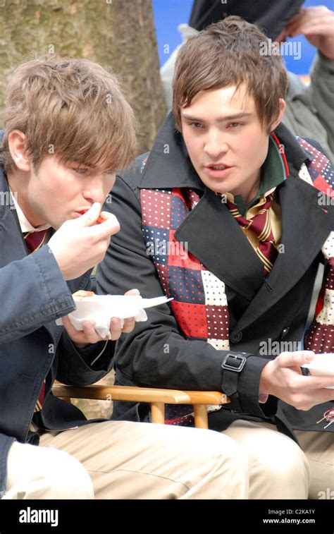 Chace Crawford And Ed Westwick On The Set Of Gossip Girl Shooting In