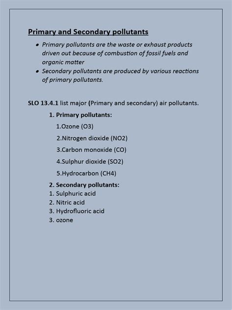 Primary And Secondary Pollutants Pdf