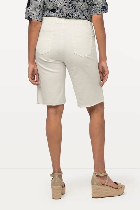 Frayed Hemline Elastic Waistband Bermuda Shorts Shorts Pants